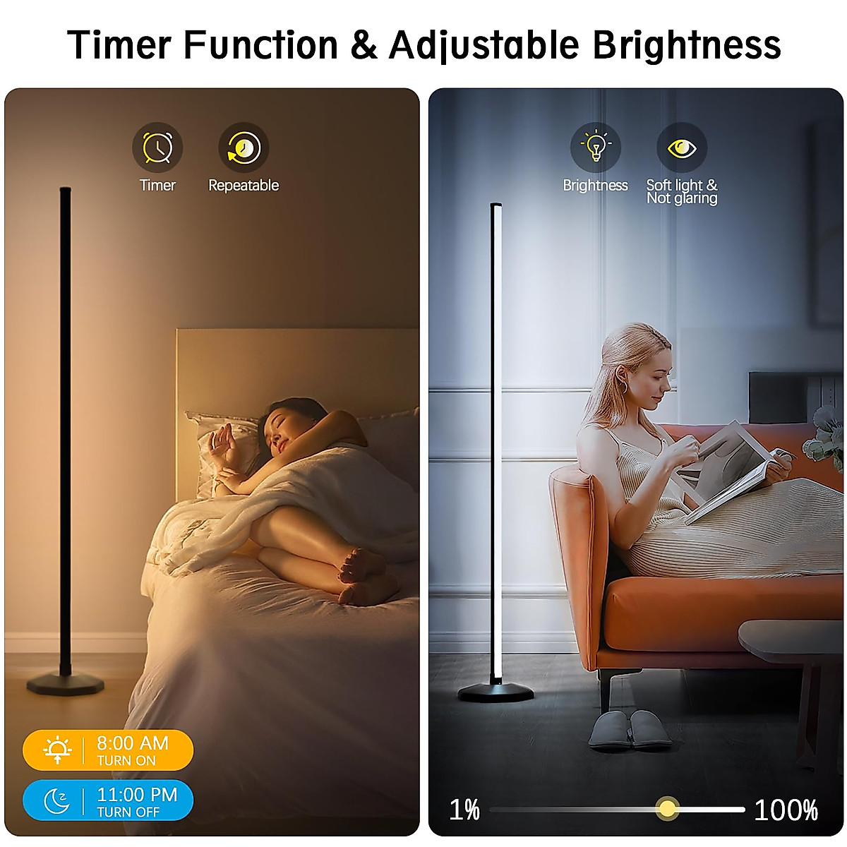 bedee LED Corner Floor Lamp - 65" RGB Mood Light
