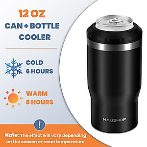 HAUSHOF 12 oz Can Cooler, 4 in 1 Insulated Stainless Steel Can Insulator, Fits for 12 oz Standard Can|12 oz Slim Can|12 oz Beer Bottle, Perfect for Camping, Beach, Picnic