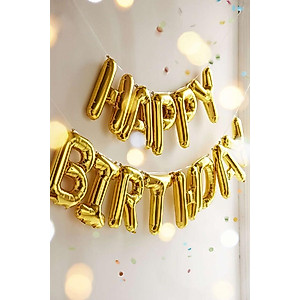 [85 PCS] 16" Gold Letter Number Balloons, Happy Birthday & 2 Sets of A-Z 0-9, Foil Mylar Aluminum Hanging Alphabet for Graduation New Year eve Birthday Party Decorations