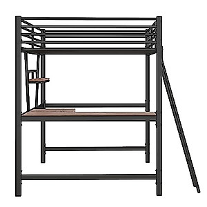 Lifeand Full Size Loft Metal&MDF Bed with Desk and Shelf, Black
