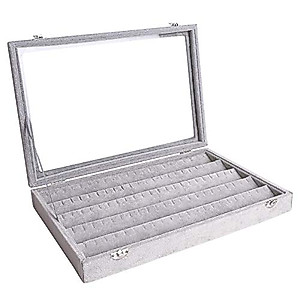 AUTOARK Ice Velvet Clear Lid 55 Pairs Earring Tray Showcase Display Organizer,AJ-024