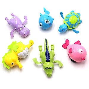 SPADORIVE Floating Wind-up Bath Water Toys - 6 Pcs Sea Animal Bath Toy for Kids and Toddlers - Turtle Hippo Crocodile Hippocampus Fish, Bathtub Playset Clockwor