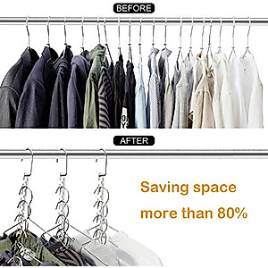 Dusdombr 6Pc Space Saving Hangers, Multi-Purpose Metal Magic Hangers Cascading Hanger Hook Design Metal Hangers for Organizing Wardrobe Clothing Hanger