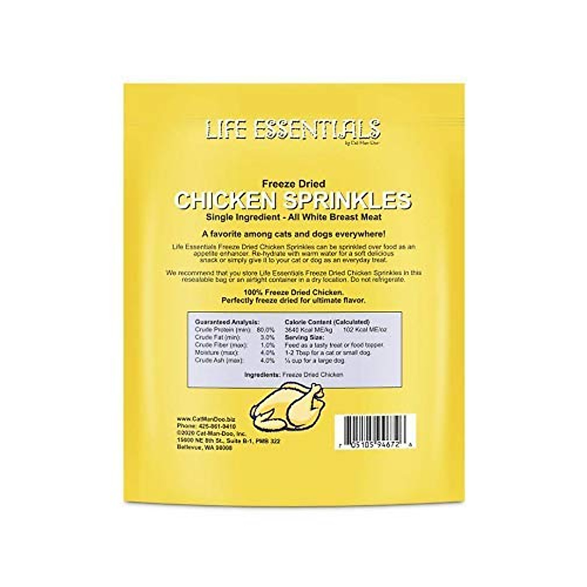 LIFE ESSENTIALS BY CAT-MAN-DOO All Natural Freeze Dried Chicken Crushed Sprinkles Powder for Dogs & Cats - No Fillers, Preservatives, or Additives - No Grain Tasty Treat