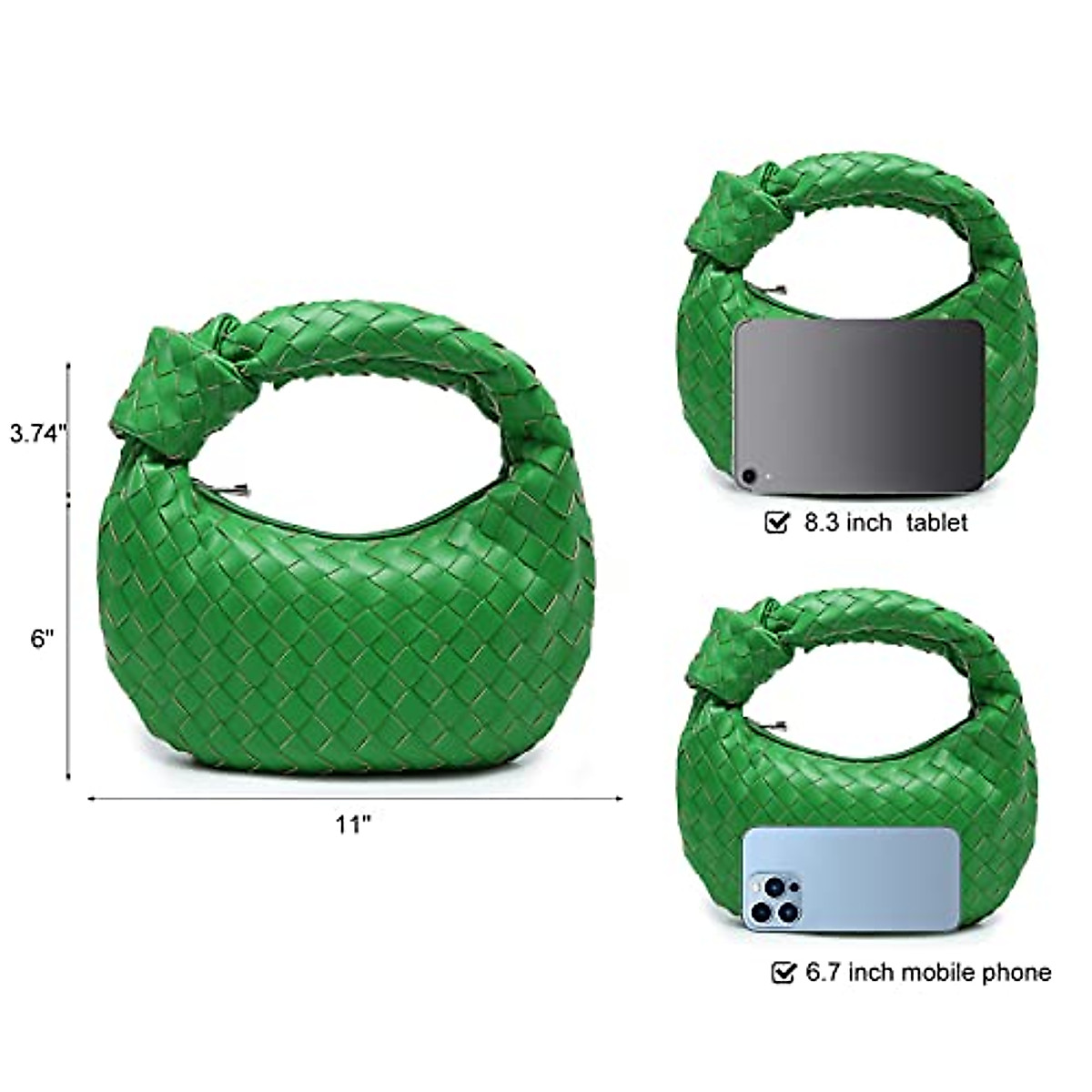 JBB Woven Handbag Bag for Women Leather Shoulder Bags Knotted Purse Soft Mini Hobo Clutch Green