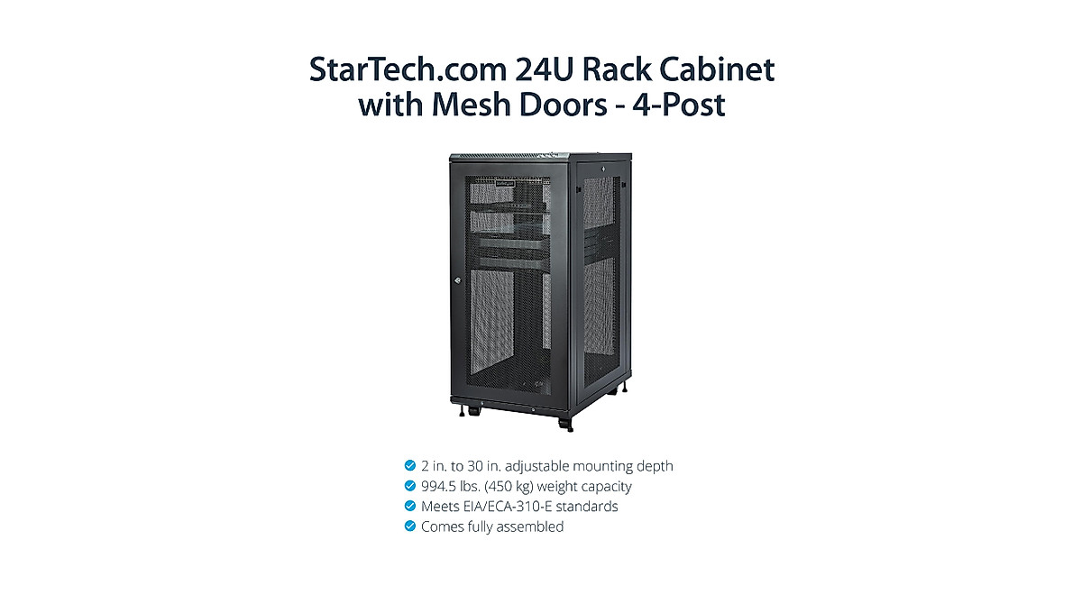 StarTech 4-Post 24U Server Rack Cabinet for IT/Network Equipment