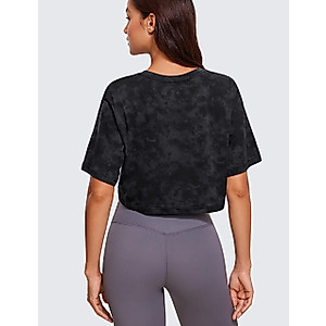 CRZ YOGA Women's Pima Cotton Workout Crop Tops Short Sleeve Yoga Shirts Casual Athletic Running T-Shirts Tie Dye Smoke Ink Medium