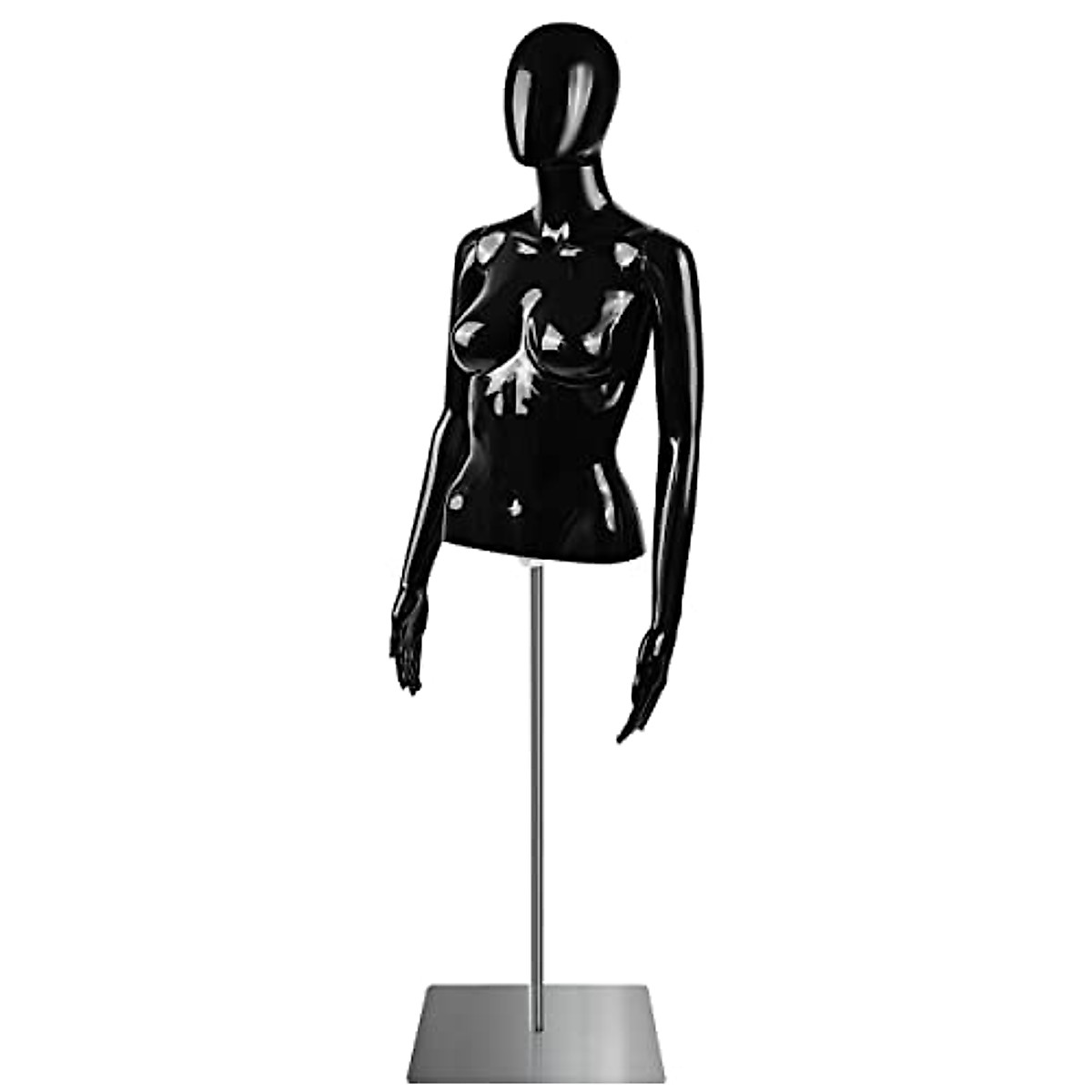 SereneLife Female Mannequin Torso, Adjustable Height and Detachable Arms Dress Form Display with Metal Stand, Glossy Black, for Sweaters, T-Shirts, Jackets, Dresses, Blouses, Tops