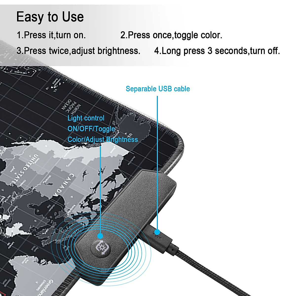 Roxooze Gaming Mouse Pad,Extra Large RGB Mouse Pad with Non-slip Rubber Base，Extended XL Led Desk Mat Ultra Smooth Surface Waterproof for Computer Laptop Home PC Gamer 35.43 x 15.75inch(World Map)