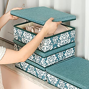 SEEKIND Storage Box, Decorative Storage Bins with Lid,6 in 1 Set,with Handles,Foldable for Space Saving Storage Boxes,for Bras,Clothes, Cosmetic,Blankets (Turquoise)