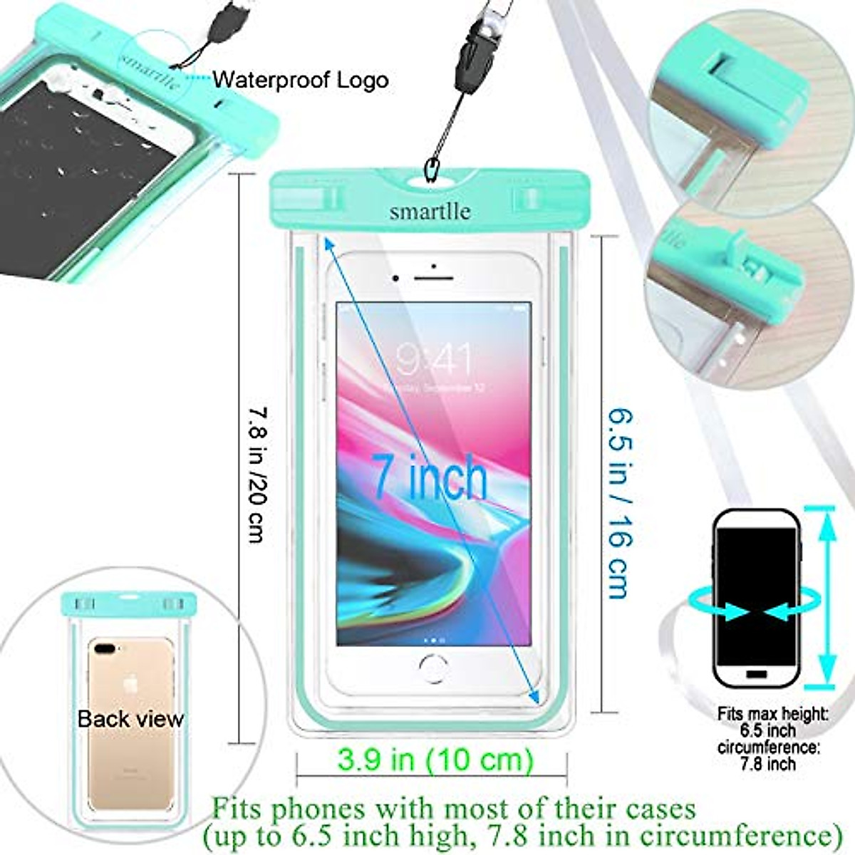 Waterproof Phone Pouch holder, smartlle Universal Waterproof Phone Case, Dry Bag Underwater Dirtproof iPhone 13 12 11 Pro Max XR,XS, 8,7,6 Plus, SE, Galaxy S22 21/Note, LG,7”, Beach Water Pool -3 Pack