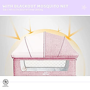 Napfox Baby Bassinet, Bedside Sleeper,Foldable Baby Bed to Bed, Adjustable Portable Bed for Infant/Baby/Newborn,with Mosquito Nets, Large Storage Bag, Comfortable Mattresses, Lockable Wheels (Pink)