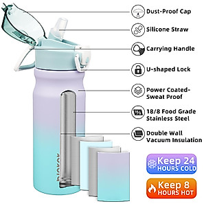 BJPKPK Water Bottle With Straw 18oz Insulated Water Bottles Reusable Stainless Steel Metal Thermos With Leak Proof Lockable Lid And Carry Handle,Oasis
