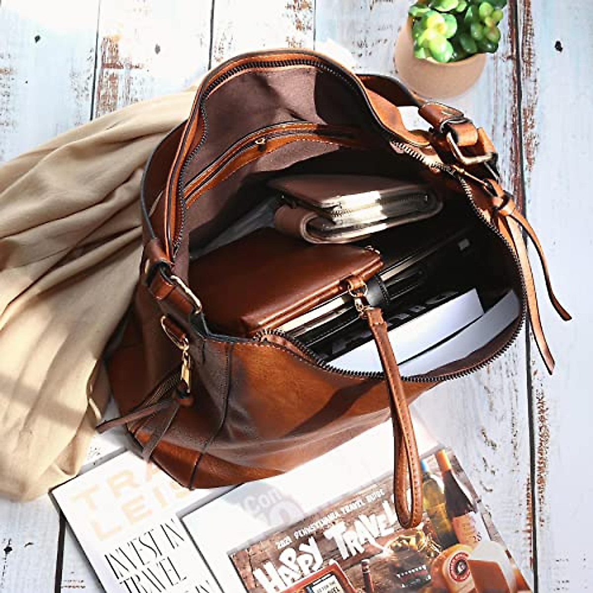 JUPA Place Large Hobo Bag Women Purse Handbag - Crossbody Bag Women's Shoulder Bags - Multi-Pocket Handbag Set- (Brown)