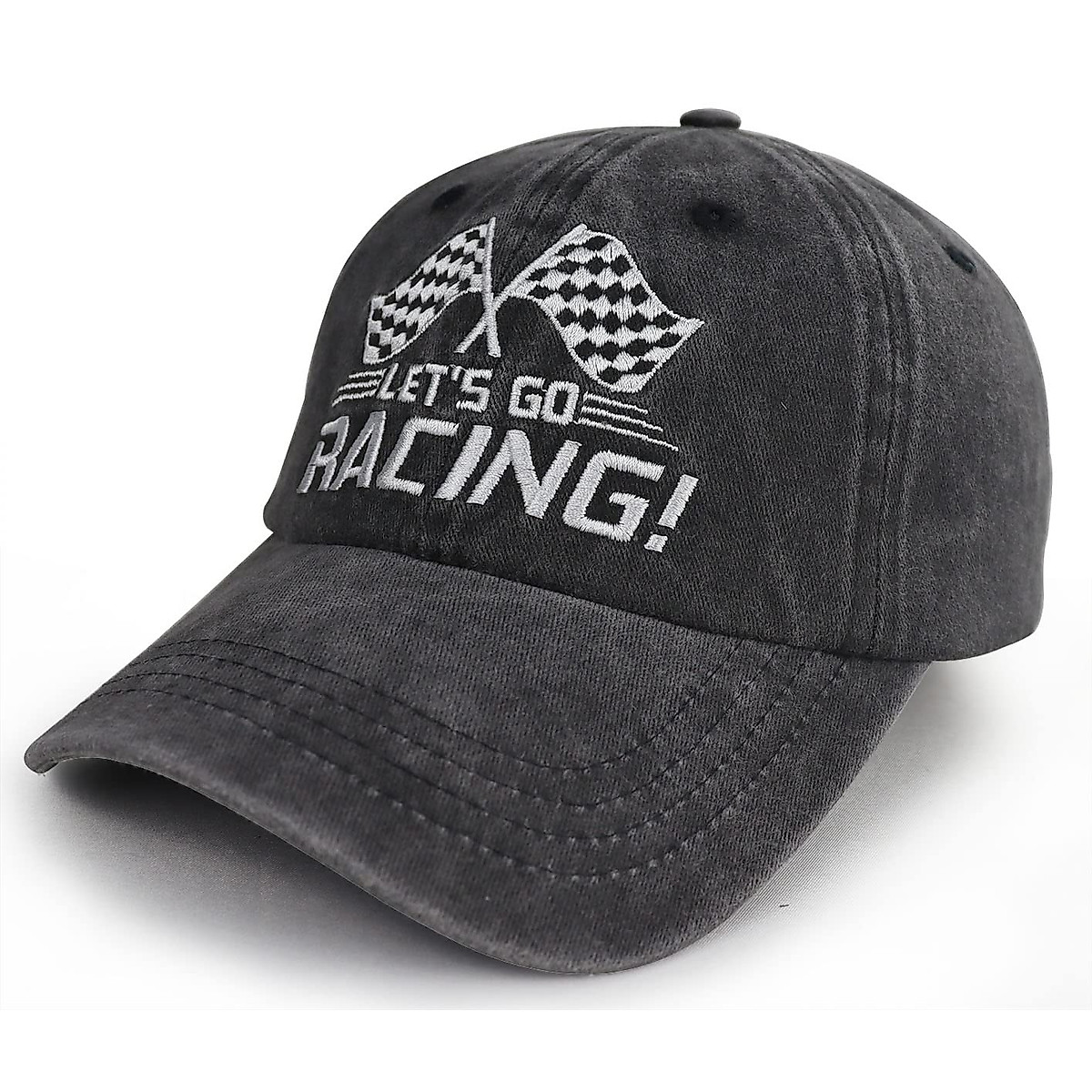 Race Car Hats for Men Women, Funny Adjustable Washed Cotton Embroidered Checkered Flag Racing Baseball Cap, Gifts for Friends Car Enthusiast Fans Driver Birthday Party Supplies Outdoor Sports