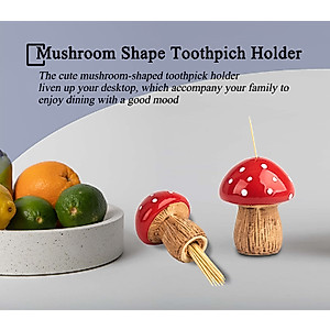 dgudgu 2 Mushroom Toothpick Holder Dispenser With Bamboo Toothpicks Tooth Pick Holders Decorative Ceramic Toothpick Dispenser