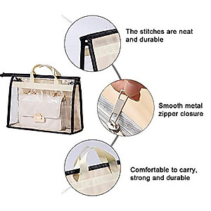 Gcroet Handbag Storage, Handbag Organizer Dust Cover Bag Transparent Anti-dust Purse Storage Bag for Hanging Closet with Zipper and Handle Space-Saving Storage Bag(5 Pack)