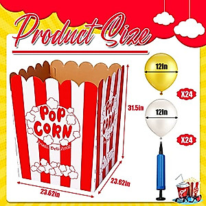 Giant Popcorn Box with Balloons and Balloons Pump Large Cardboard Popcorn Display Stand Popcorn Prop Decorations for Movie Night, Carnivals, Theme Party, Circus, Theater (50 Pcs)