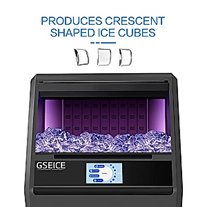 GSEICE Commercial Ice Maker Machine, Crescent Shaped Ice Cubes 280LBS/24H with 70 Pounds Storage Bin - 4.3 inch Touch Screen, Food-Grade Materials, 304 Stainless Steel Ice Making Machine