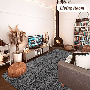 YoRango Grey Area Rug, 8' x 10', Large Rugs for Living Room, Fluffy Soft Living Room Area Rug, Shag Rugs for Bedroom Classroom, Non-Slip Rug