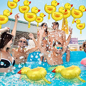 Meooeck 30 Pcs Duck Balloon Mini Duck Shape Foil Balloon Duck Birthday Decorations, Farm Animal Head Foil Balloon with 4 Rolls Gold Ribbons for Kids Birthday Baby Shower Party Decoration