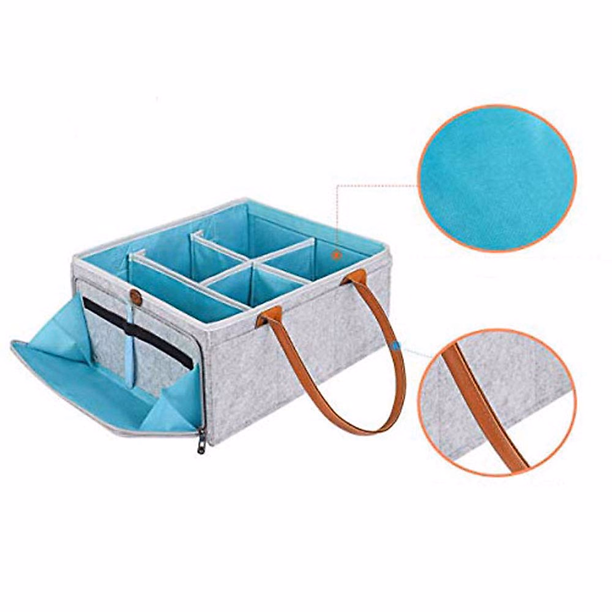 Large Diaper Caddy Organizer Baby Nursery Storage Basket with Zipper Lid and Leather Handle Baby Wipes Stacker Bin Holder - 38 x 25 x 18 cm