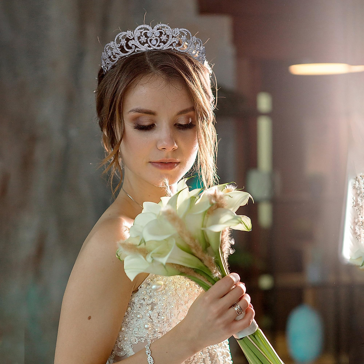 Aoligrace CZ Princess Princess Diana Wedding Crowns for Bridal Spencer Replica Tiaras for Women Cubic Zirconia Prom Headpiece