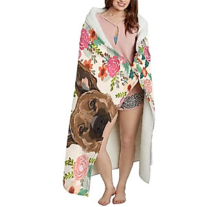 Trendy German Shepherd Dog Flowers Blanket Soft Fleece Throw Blanket Cozy Fuzzy Warm Flannel Blankets for Women Men for Couch Bed Sofa All Season Gift
