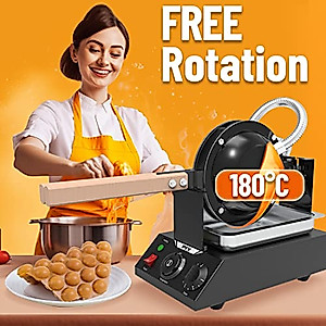 PYY Bubble Waffle Maker Commercial Waffle Maker Machine Non-stick Hong Kong Egg Waffle Maker for Home Use Stainless Steel Pancake Maker 180° rotate, 1500W 110V Electric Cone Maker 50-250℃/122-482℉