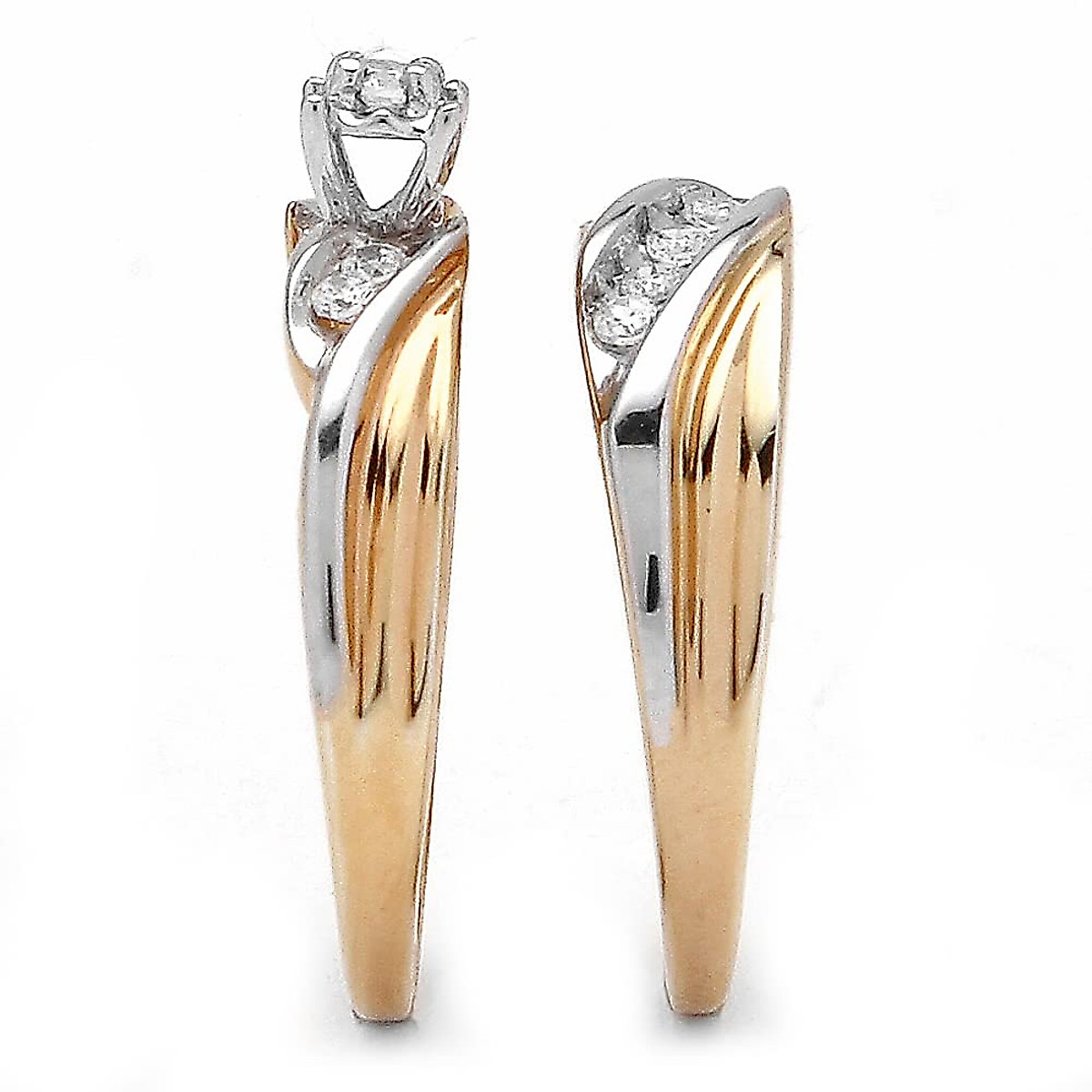 PalmBeach Yellow Gold-Plated or Platinum-Plated Sterling Silver Round Cubic Zirconia Two-Tone Diagonal Bridal Ring Set Size 7