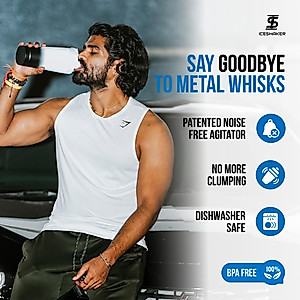 Ice Shaker Stainless Steel Shaker Bottle | 26oz, Black White Ombre | Stays Cold for 30+ Hours | Insulated Cup with Twist-on Agitator | Odor-Free Shaker Cup for Protein Shakes, Water, Smoothies