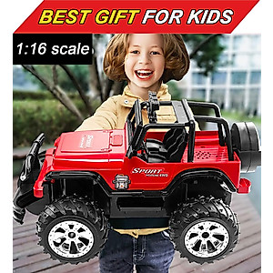 Remote Control Truck for Boys 4-7, High Speed Off Road 1:16 Pick-up Toys RC Car Monster Truck 2.4Ghz with LED Headlight Crawler for Kids