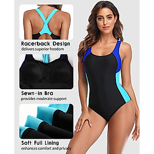 beautyin Womens Swimsuit One Piece Modest Athletic Swimming Suits L Black Blue