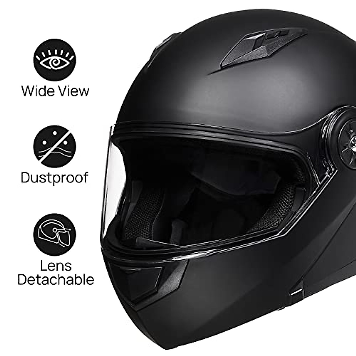 ILM Flip Up Full Face Modular Motorcycle Helmet for Adults Men Women Cascos para Motos Street Bike Motocross Helmet DOT 115(Matte Black,Medium)