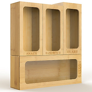 NautDuty Ziplock Bag Storage Organizer, Bamboo Baggie Organizer, Food Storage Bag Organizer for Kitchen Drawer, for Gallon, Quart, Sandwich, Snack & Slider Bags, Ziploc Bag Organizer