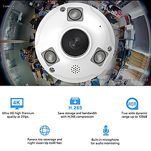 Vonnision 4K POE IP Fisheye Camera, 1.7mm Lens, 49ft Infrared, WDR, Metal housing, IP66 Water-Proof Indoor&Outdoor Panoramic Security Camera(Compatible with Hikvision/Dahua NVRs)