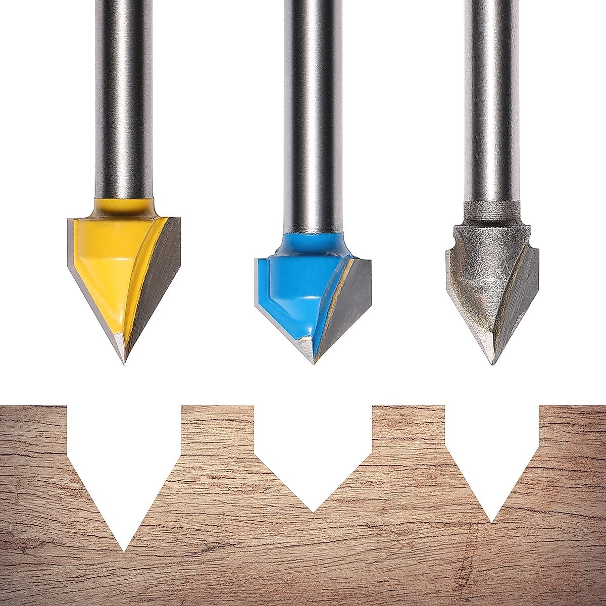 Genmitsu 1/4'' V Grooving Router Bit Set, 60 Degree & 90 Degree CNC Router Bits, 3D V Shape Milling Wood Cutter Knife CNC Engraving Router Bit, VG03A