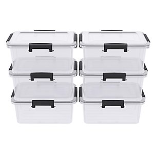 Drephia Set of 6 Weathertight 12 Quart Plastic Latching Box with Gasket Seal Lid, Clear Stackable Storage Container Tote Bin