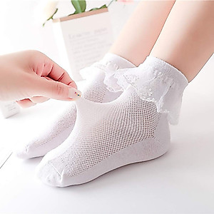 4 Pairs Toddler Baby Girls Lace Princess Socks Cotton Ruffled Solid Ankle Socks White 1-4T