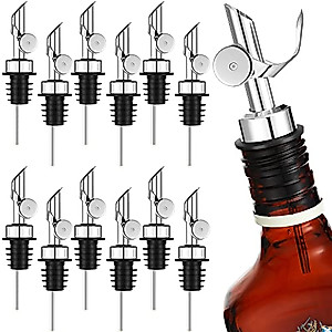 Shimeyao Weighted Stainless Steel Pourers Olive Oil Dispenser Spout Liquor Bottle Pourers Auto Flip Oil Dispenser for Liquor Bottles Balsamic Vinegar Alcohol Liquor Pourer Spout (Silver, 12 Pcs)