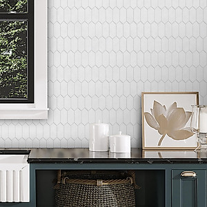 INNO STICKERS Contact Paper Peel and Stick Backsplash Wallpaper for Kitchen Bathroom Countertop Removable Vinyl Long Hexagon Geometric Temporary Wallpaper White Decor Wallpaper 17.1"x118"