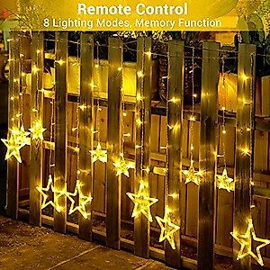 Star Curtain Lights - 150 LED 12 Stars Window Curtain String Lights with 8 Lighting Modes, Twinkle Fairy String Lights for Indoor Home Bedroom Garden Patio Porch Party Wedding Xmas Decor