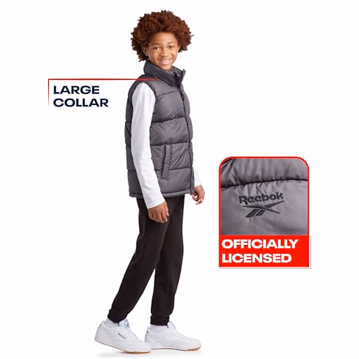 Reebok Boys Puffer Vest - Kids Lightweight Quilted Full Zip Vest - Outerwear Sleeveless Jacket for Boys (8-20), Size 8, Charcoal