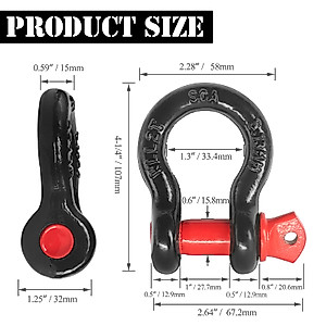 Jamiikury 2 Pcs Shackles 1/2" D Ring Shackle 12 Ton (26,455 lbs) Maximum Break Strength with 5/8" Pin for Tow Strap Winch Off Road Vehicle Recovery