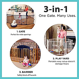 Toddleroo by North States 3 in 1 Metal Superyard: 151" long extra wide baby gate, barrier or play yard. Hardware or freestanding, 6 panels, 10 sq.ft. enclosure (30" tall, Taupe)