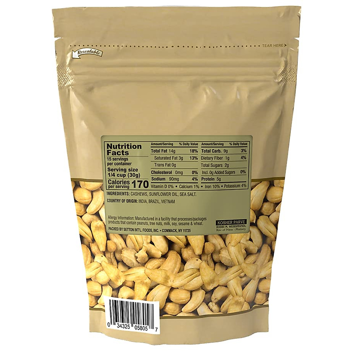 Cashews Roasted Salted 1 Lb. Bag, Kosher
