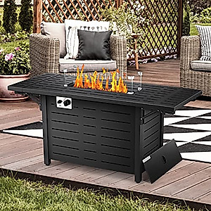 Havato 55" Propane Fire Pit Table,50,000 BTU Gas Fire Pit Table,with Glass Stone,Glass Wind Cover,Quick Auto Ignition Gas Firepit for Outside Picnic Backyard Garden