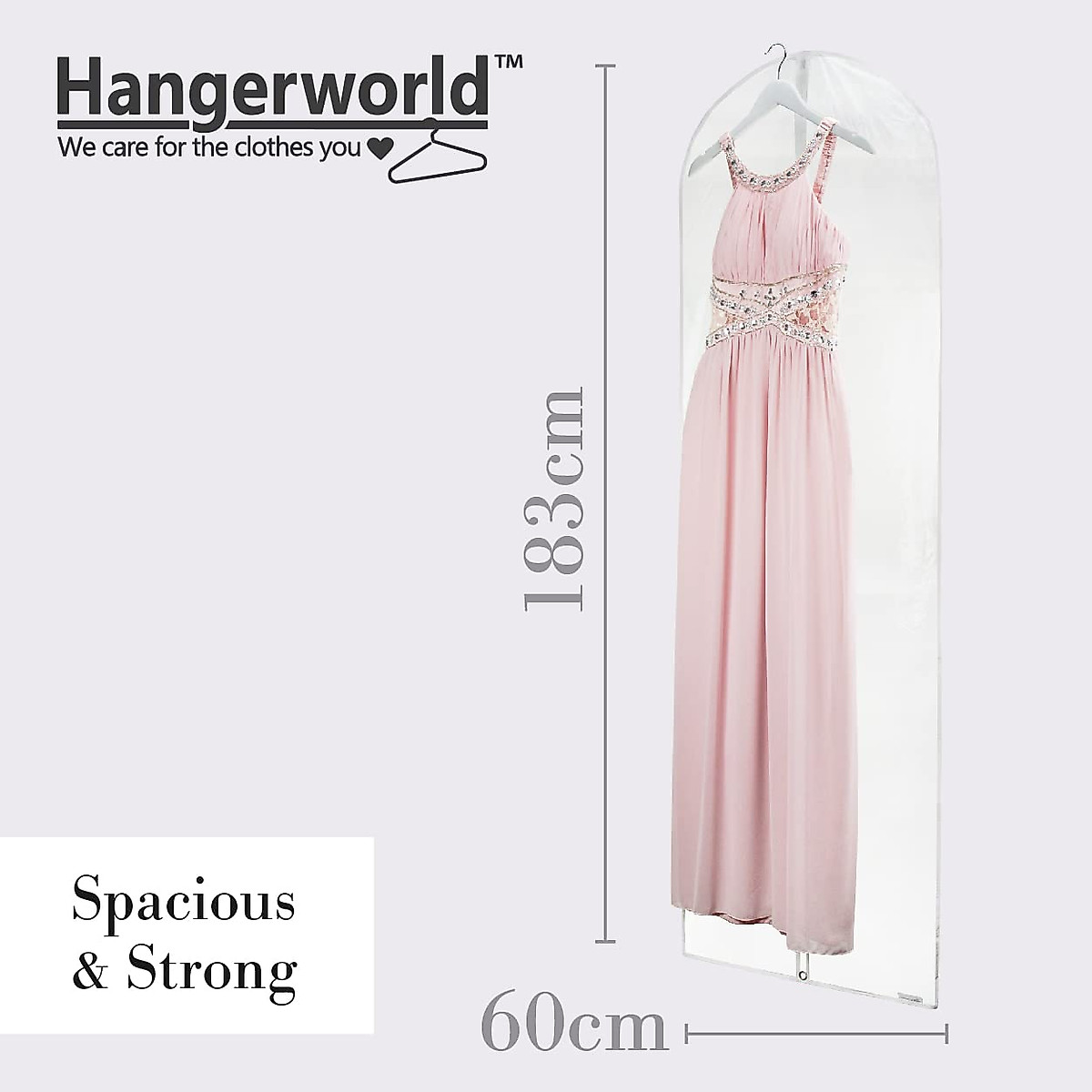 HANGERWORLD Pack of 2 Clear 72" Long Gown Storage Bags for Wedding Dress and Gown, Showerproof Plastic Garment Cover with Full Length Zipper