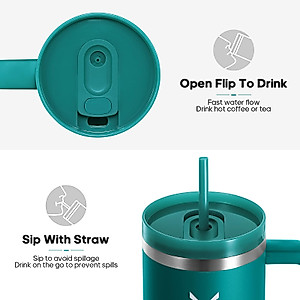 Gedux 40oz Tumbler With Handle, 2-IN-1 Leak Proof Lid (Straw/Flip), Insulated Water Bottle, Stainless Steel Tumbler with Non-Slip Silicone, Wide Mouth Travel Mug Cupholder Friendly Dishwasher Safe