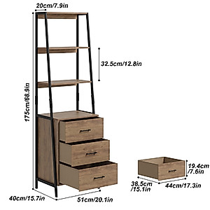 BOTLOG Industrial Ladder Bookshelf with 3 Fabric Storage Drawers, 4-Tier Bookcase, Display Standing Shelf Unit Storage Organizer for Living Room, Entryway, Office, Rustic Brown